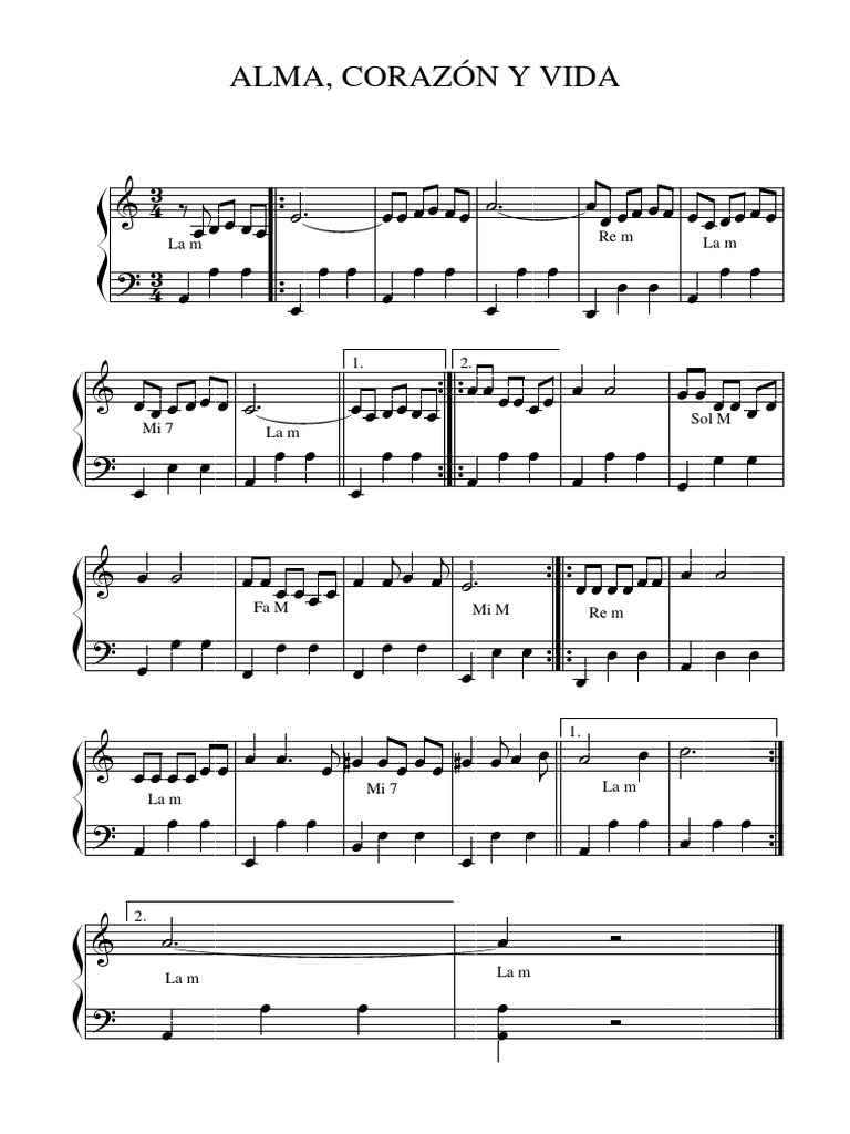 C03a - ALMA, CORAZÓN Y VIDA (Partitura Con Acordes) | PDF