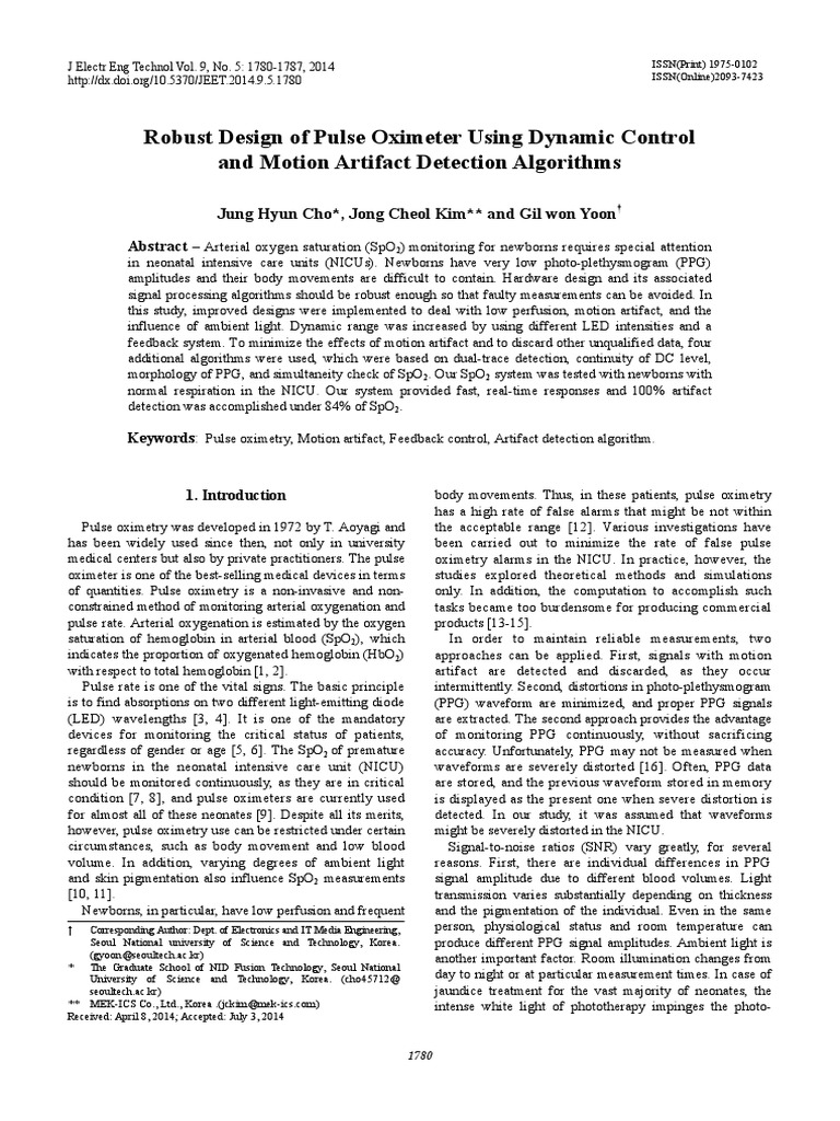 Robust Design Of Pulse Oximeter Using Dynamic Control And Motion Artifact Detection Algorithms 