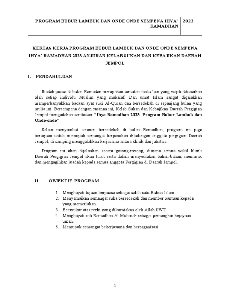 Kertas Kerja Bubur Lambuk | PDF