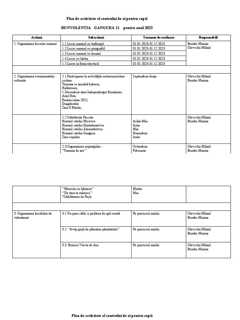 Plan de Activitate Centru | PDF