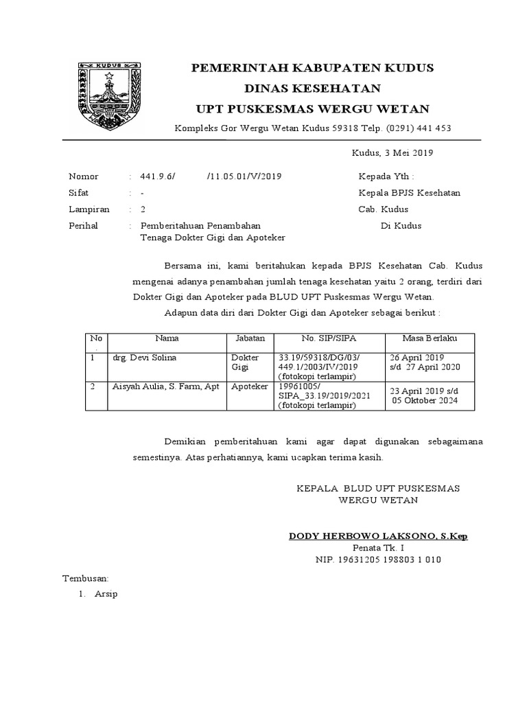 surat pemberitahuan bpjs | PDF