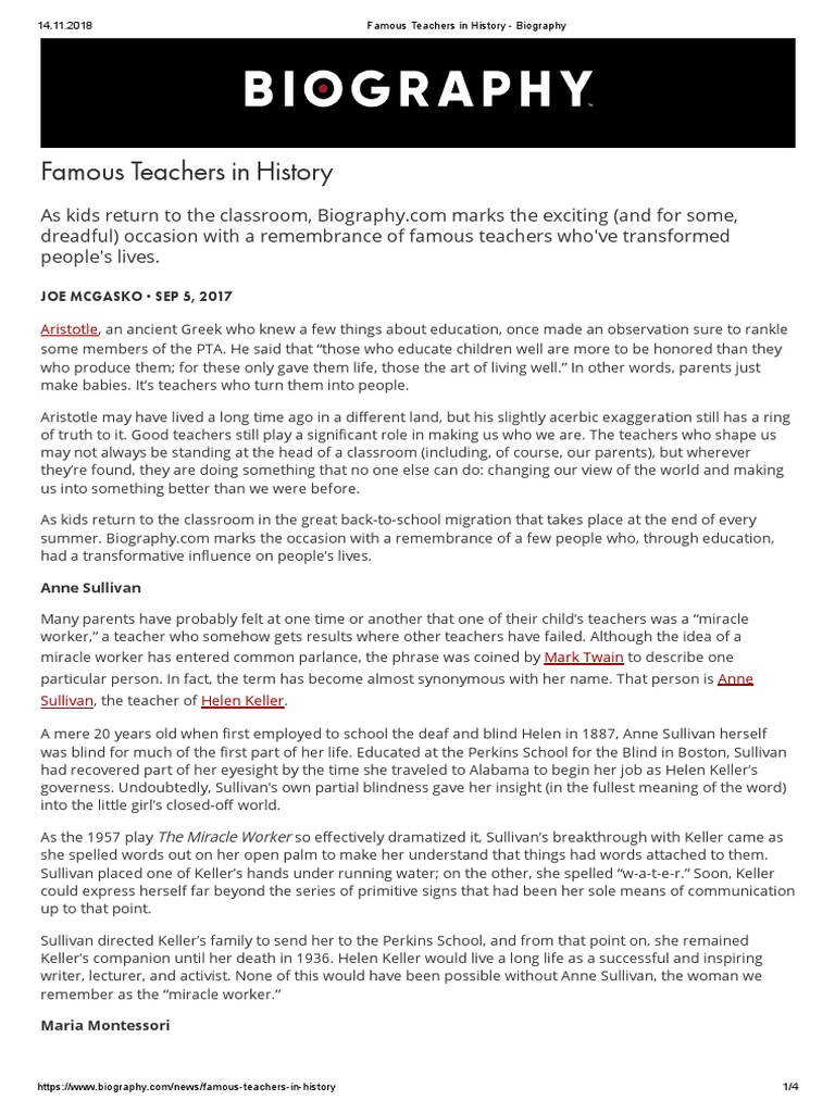 Famous Teachers in History - Biography | PDF