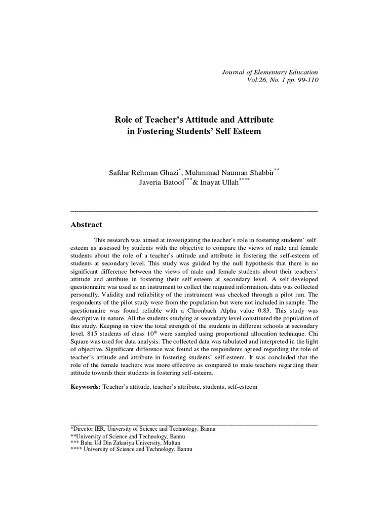 Role of Teacher Fostering Selfesteem | PDF