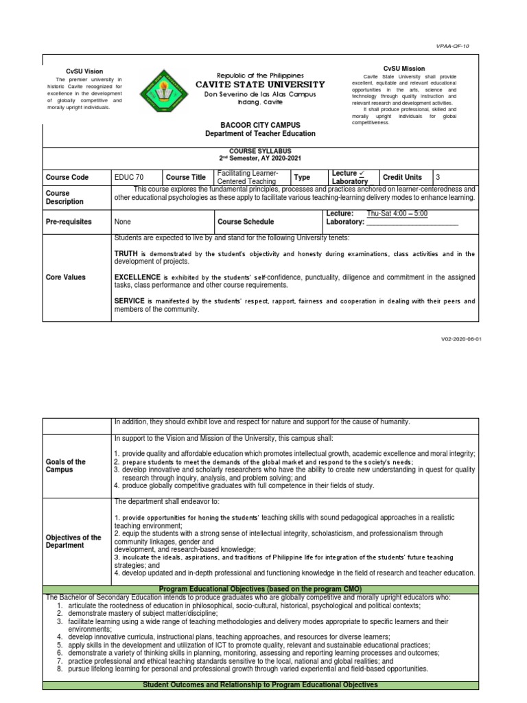 Educ 70 Facilitating Learner Centered Teaching 2022 2023 | PDF