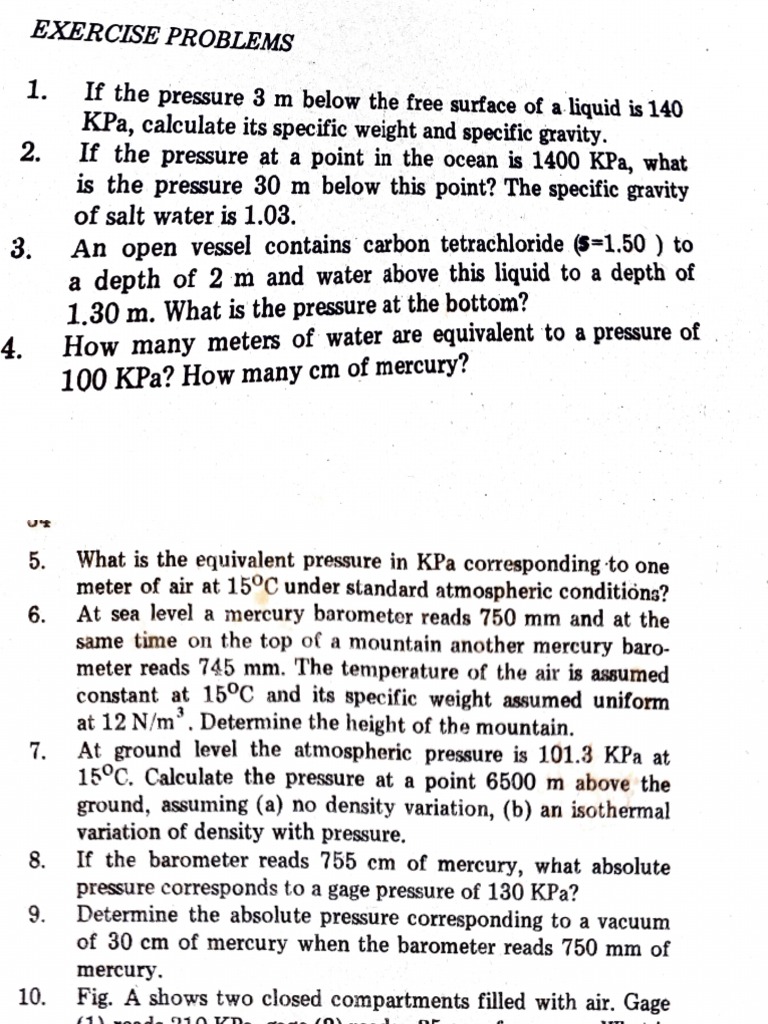Chapter 2 Exercise Problems | PDF | Pressure | Pressure Measurement