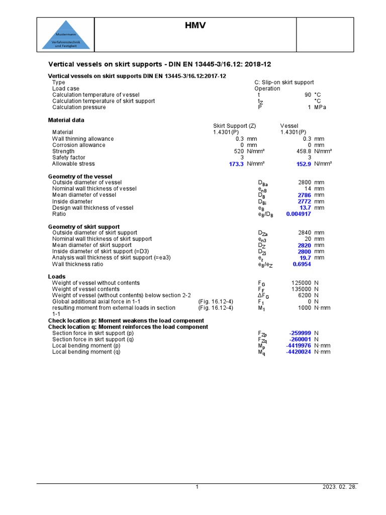 Vertical Vessels On Skirt Supports - DIN EN 13445-3/16.12: 2018-12 ...