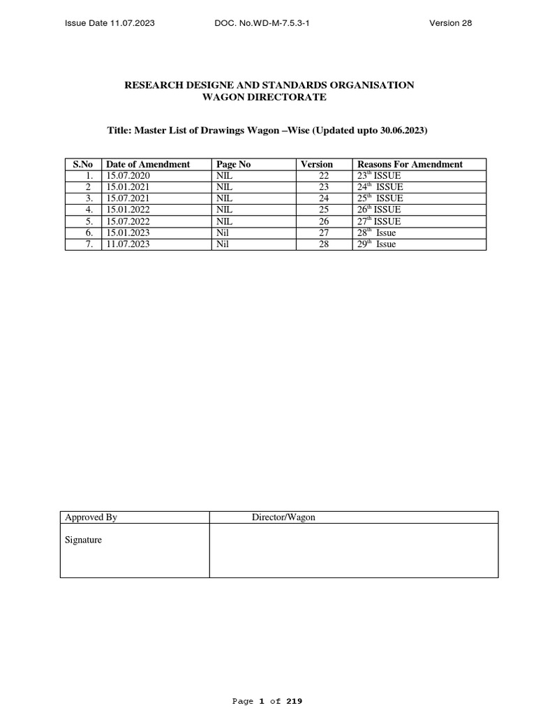 MASTER LIST OF DRAWING Wagon Wise Upto 30june 2023 | PDF | Rolling ...