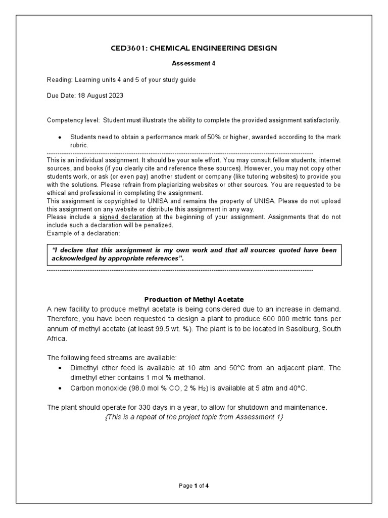 Assessment 4 Methyl Acetate | PDF | Plagiarism | Net Present Value Assessment 4 Methyl Acetate | PDF | Plagiarism | Net Present Value