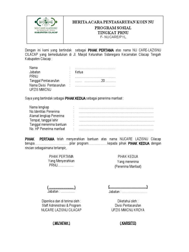 Berita Acara - Sosial - Prnu - 010041 | PDF