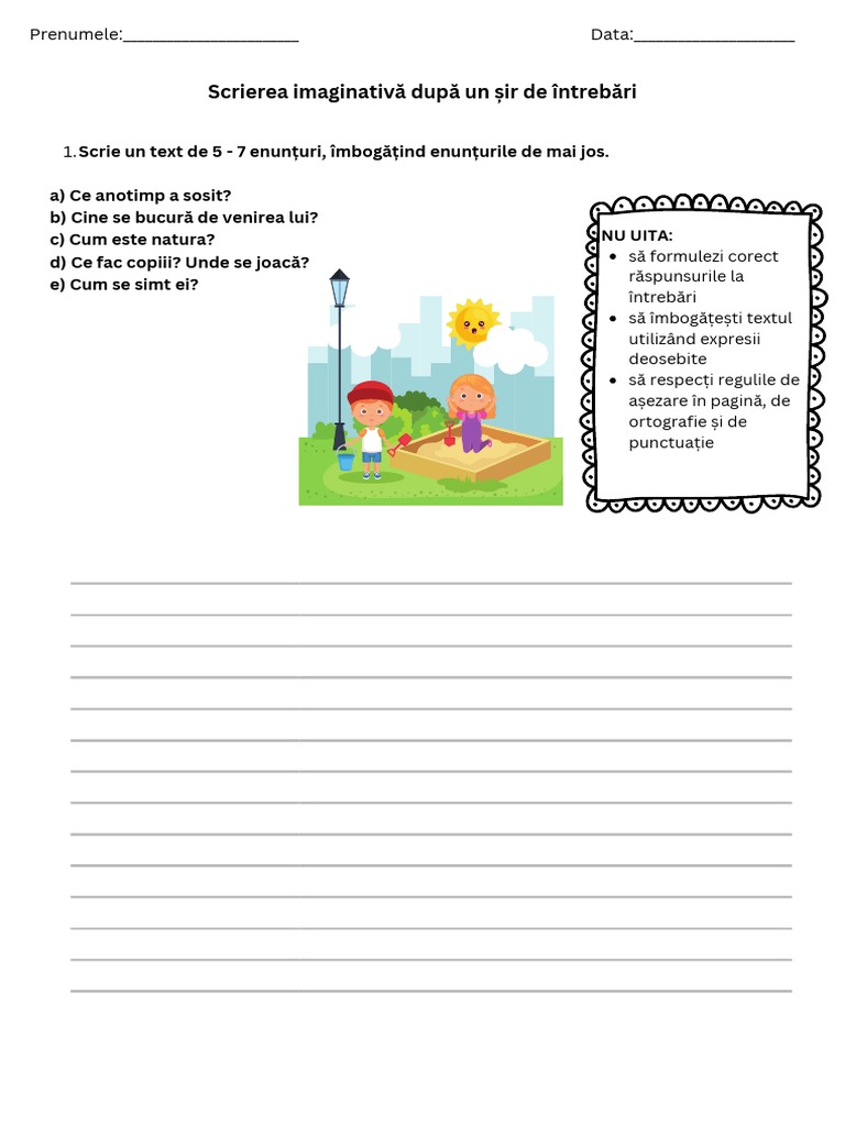 Scrierea Imaginativa Dupa Un Sir de Intrebari | PDF