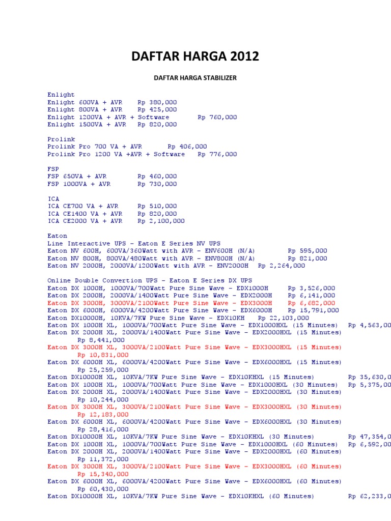 UPS and Stabilizer Price List 2012 | PDF | Technology & Engineering