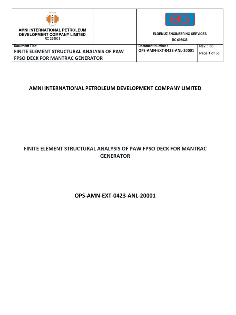 FINITE ELEMENT STRUCTURAL ANALYSIS OF PAW FPSO DECK FOR MANTRAC ...