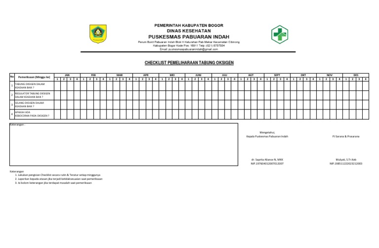 6 - Checklist Pemeliharaan Oksigen | PDF