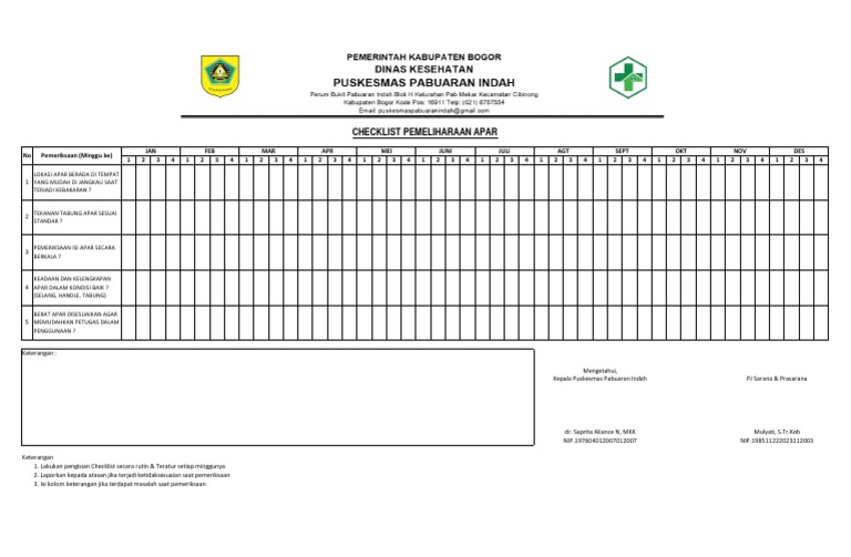4 - Checklist Pemeliharaan APAR | PDF