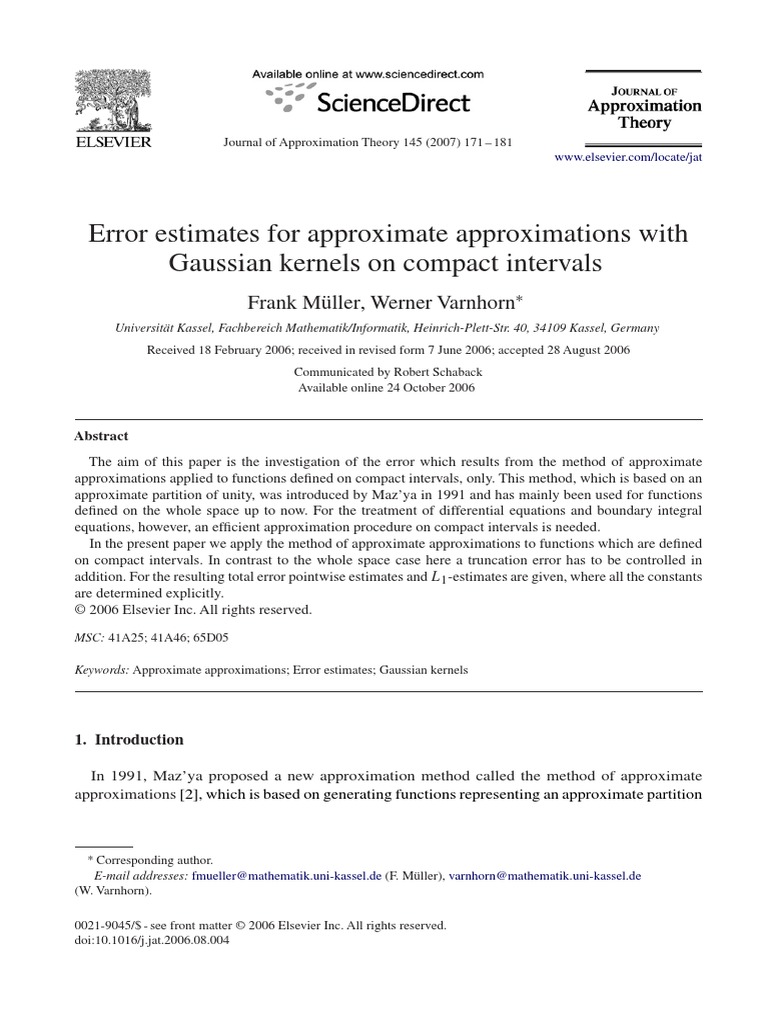 Error Estimates For Approximate Approximations With Gaussian Kernels On Compact Intervals Pdf