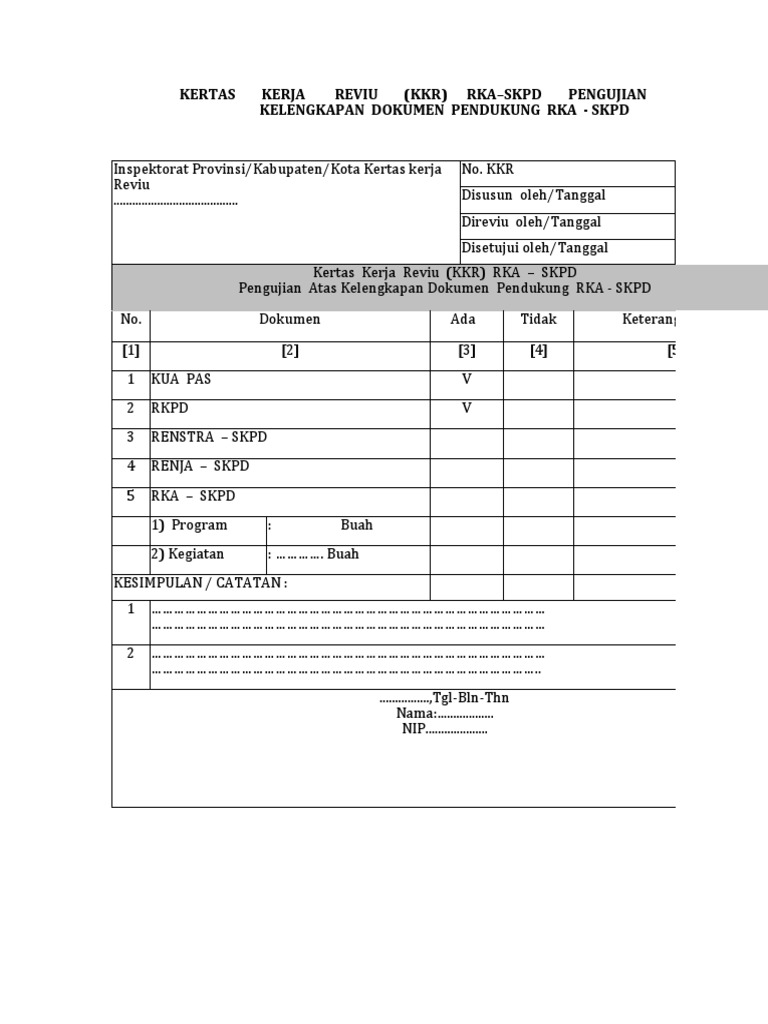 KKR RKA SKPD Berdasarkan Permendagri No. 10 TH 2018 Excel | PDF