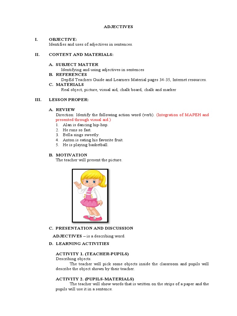 Lesson Plan - Adjectives | PDF