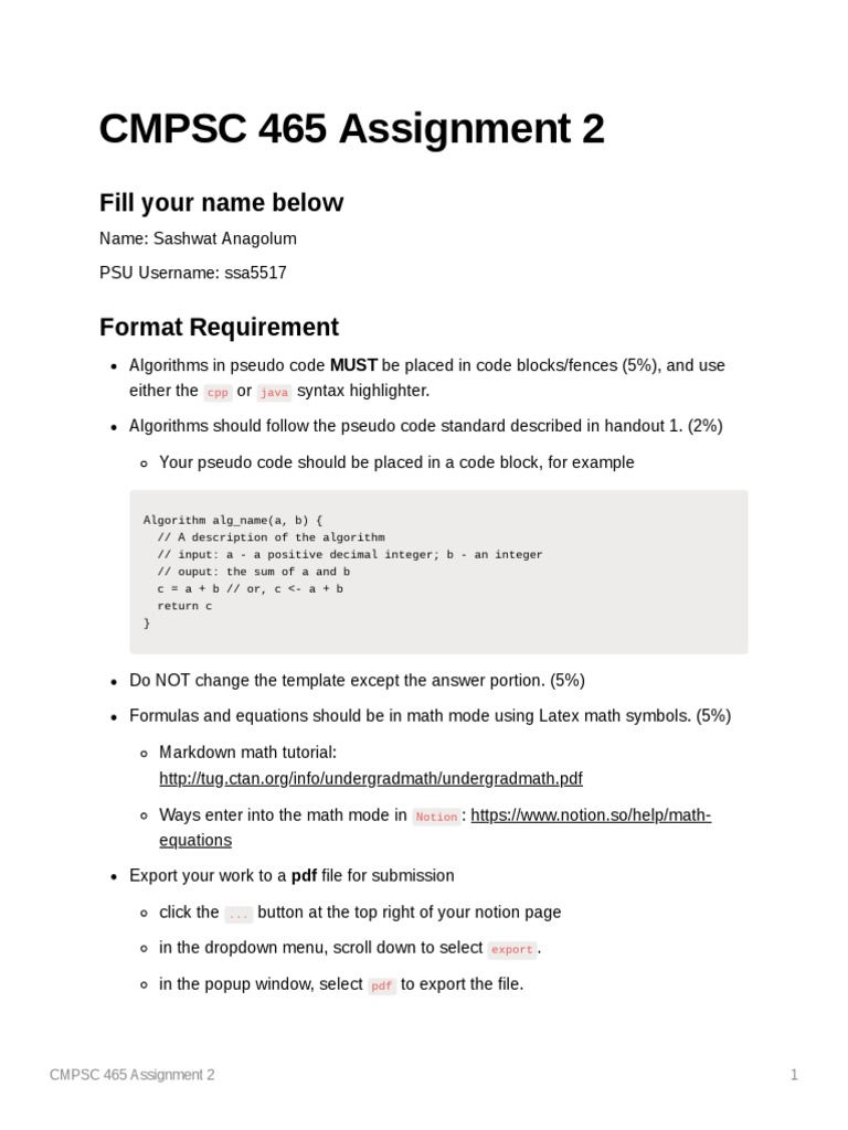 Cmpsc 465 Assignment 2 Pdf Algorithms Recurrence Relation