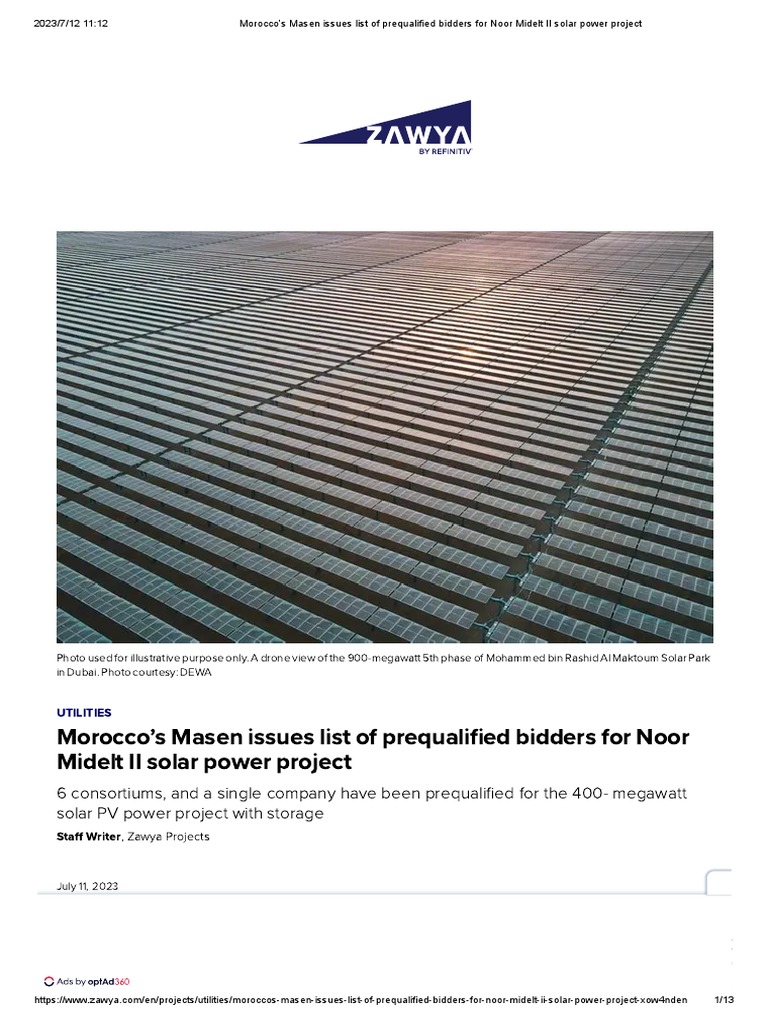 Morocco's Masen Issues List of Prequalified Bidders For Noor Midelt II ...