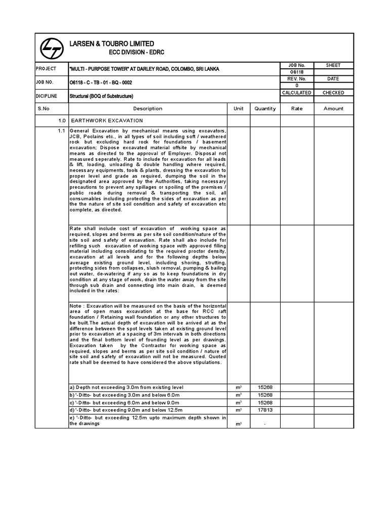 BOQ for Colombo Multi-Purpose Tower | PDF