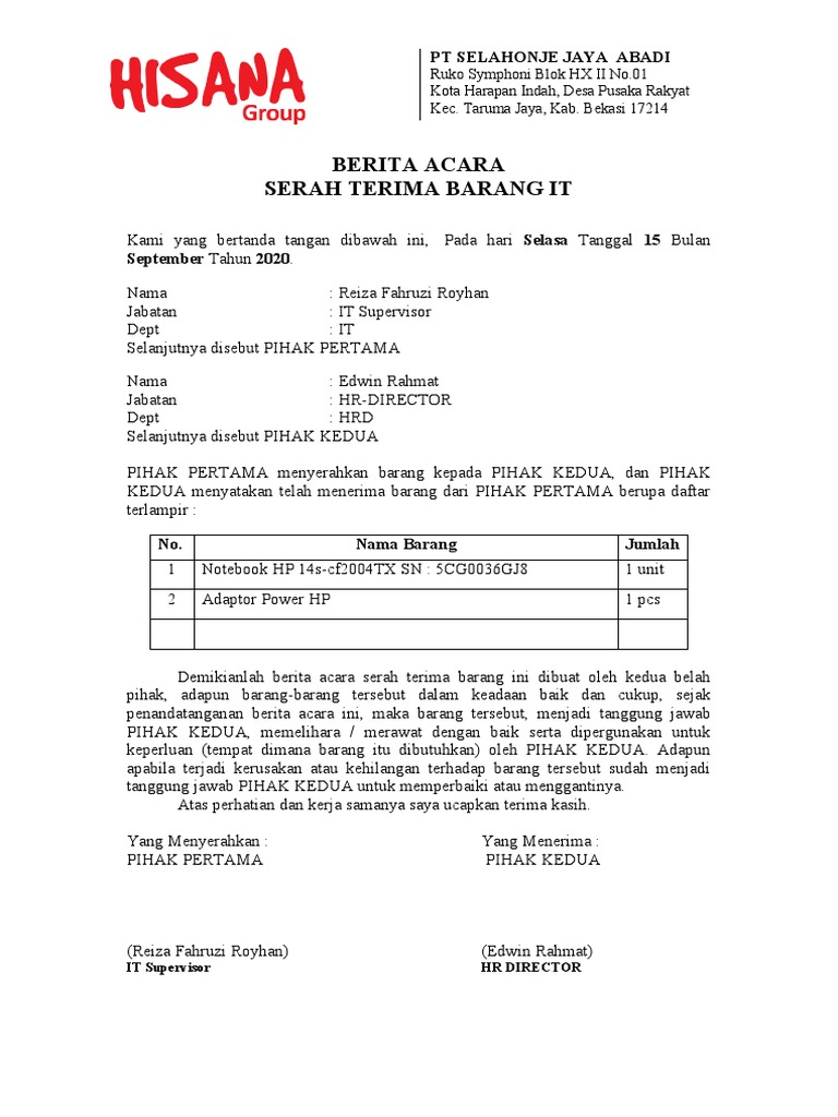 Form Serah Terima Barang It Pdf