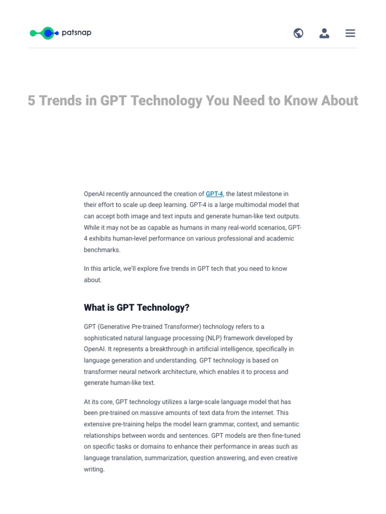5 Trends in GPT Technology You Need To Know About - PatSnap | PDF