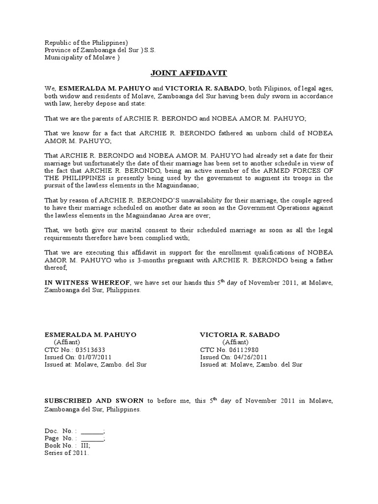 AFFIDAVIT (Waiver of Pregnancy) | PDF