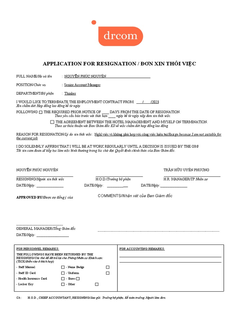 Mau Don Xin Nghi Viec | PDF