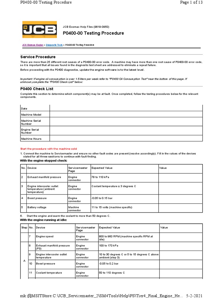 JCB P0400-00 Error Code Guide | PDF