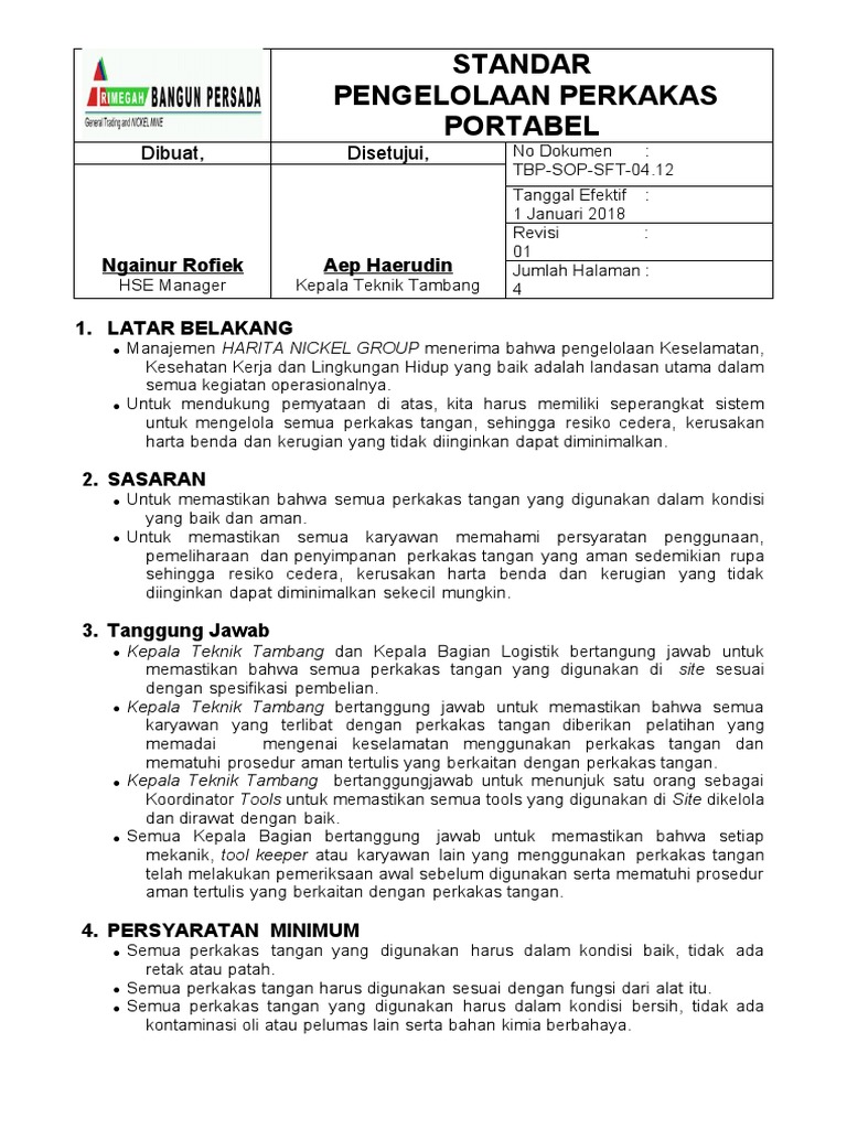 SOP Pengelolaan Perkakas Portabel | PDF