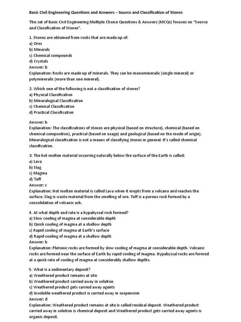 Civil Questions and Answers-construction-Materials | PDF | Cement ...