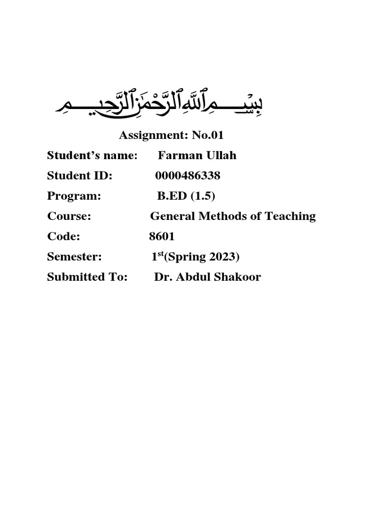 Assignment Course Code 8601 | PDF