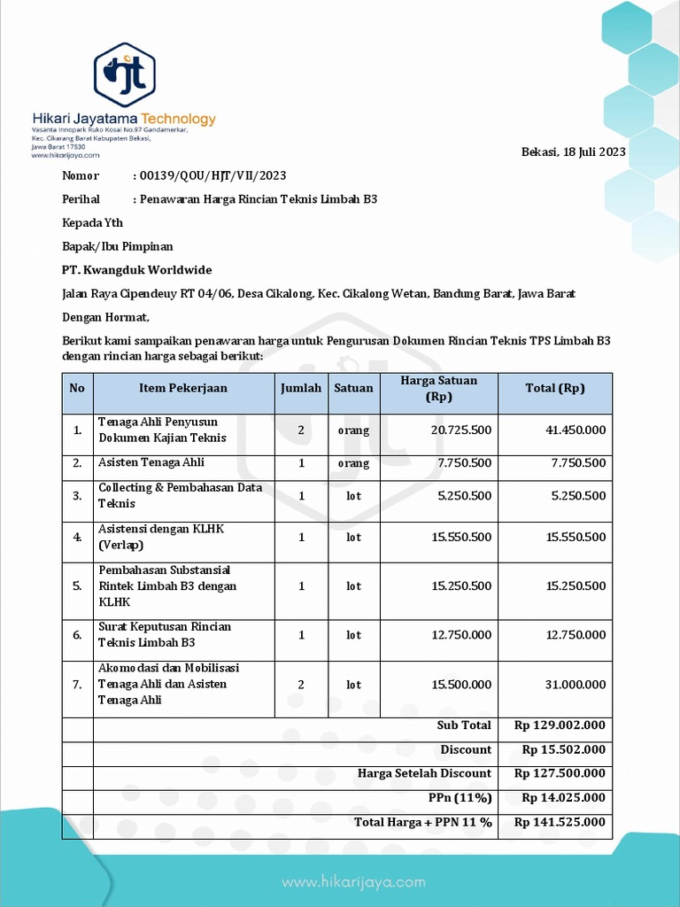 Quo - 0139 Penawaran Perubahan Rintek PT. Kwangduk Worldwide | PDF ...