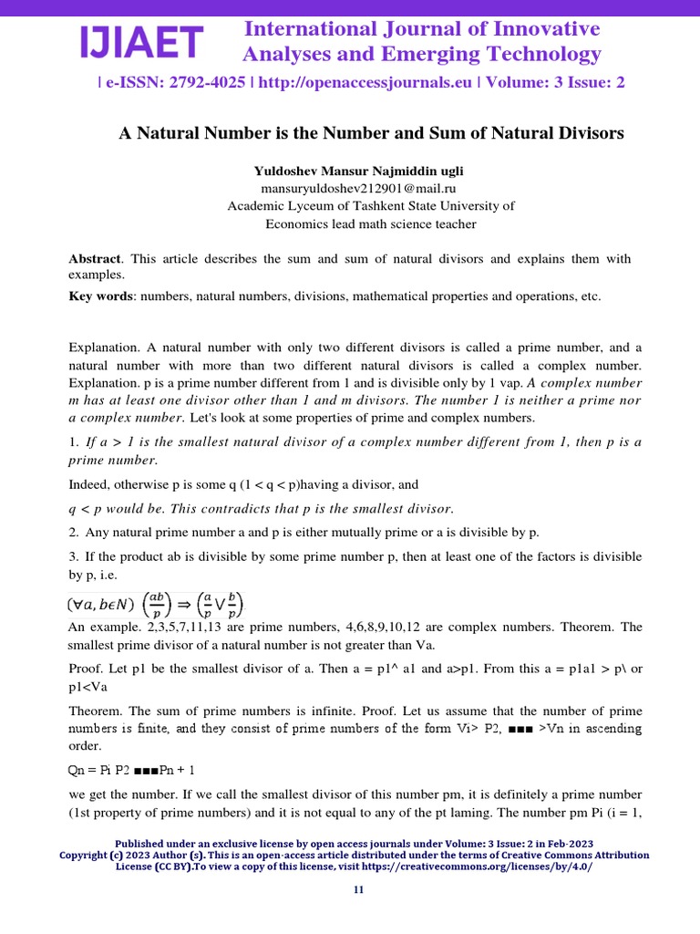 A Natural Number Is The Number and Sum of Natural Divisors | PDF
