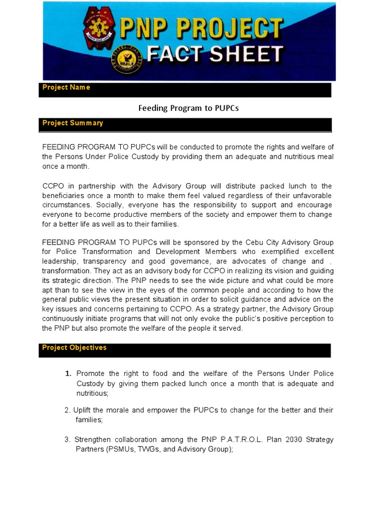Project Fact Sheet New Template Feeding Program For PUPCs | PDF