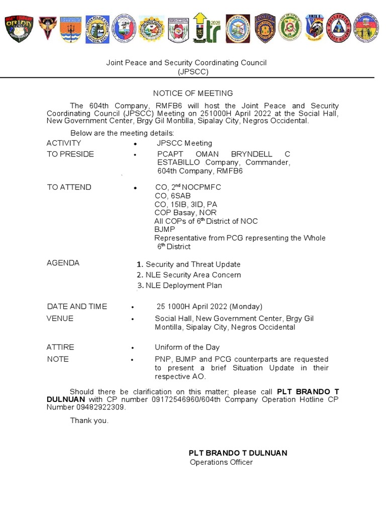 Notice of Meeting JPSCC | PDF