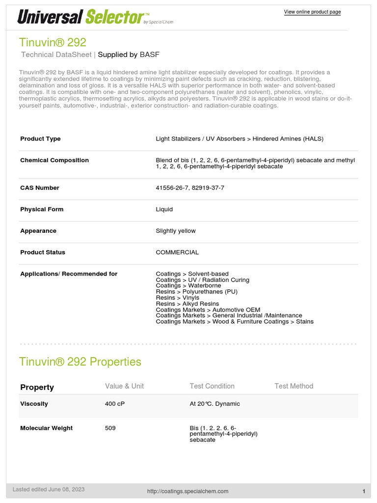 Tinuvin® 292 - BASF | PDF