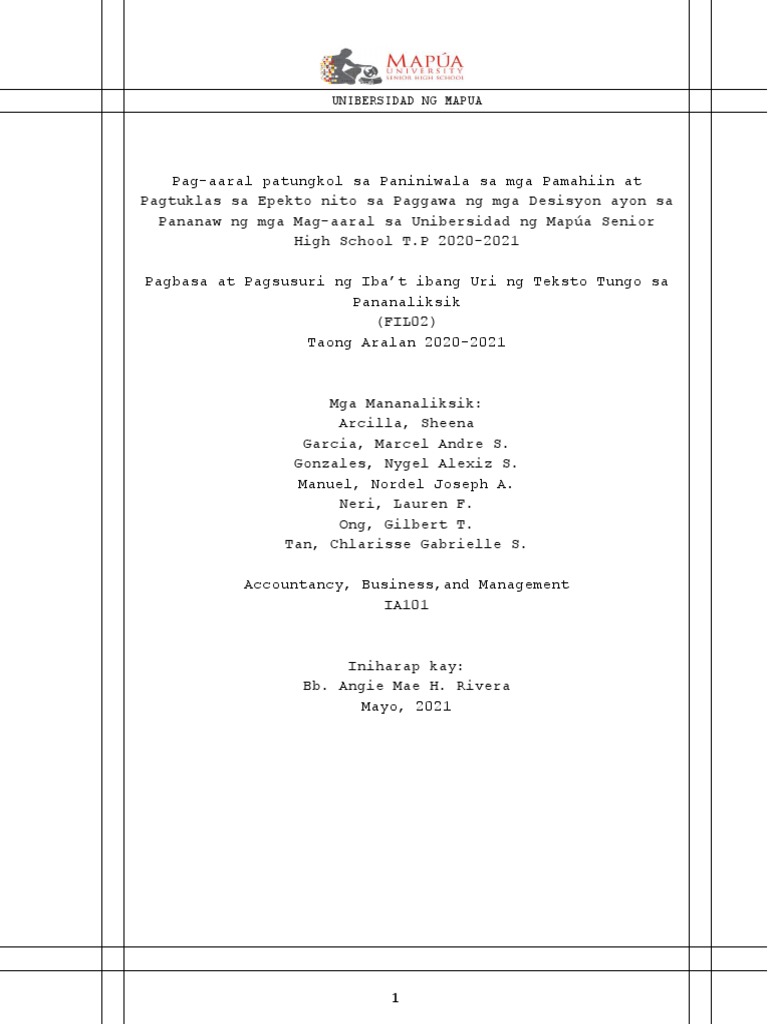 Pinal Na Pananaliksik - GRP3 - IA101 (1) (2) 2 1 | PDF