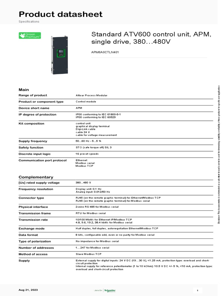 Altivar Process APM Control Module Datasheet | PDF | Science ...