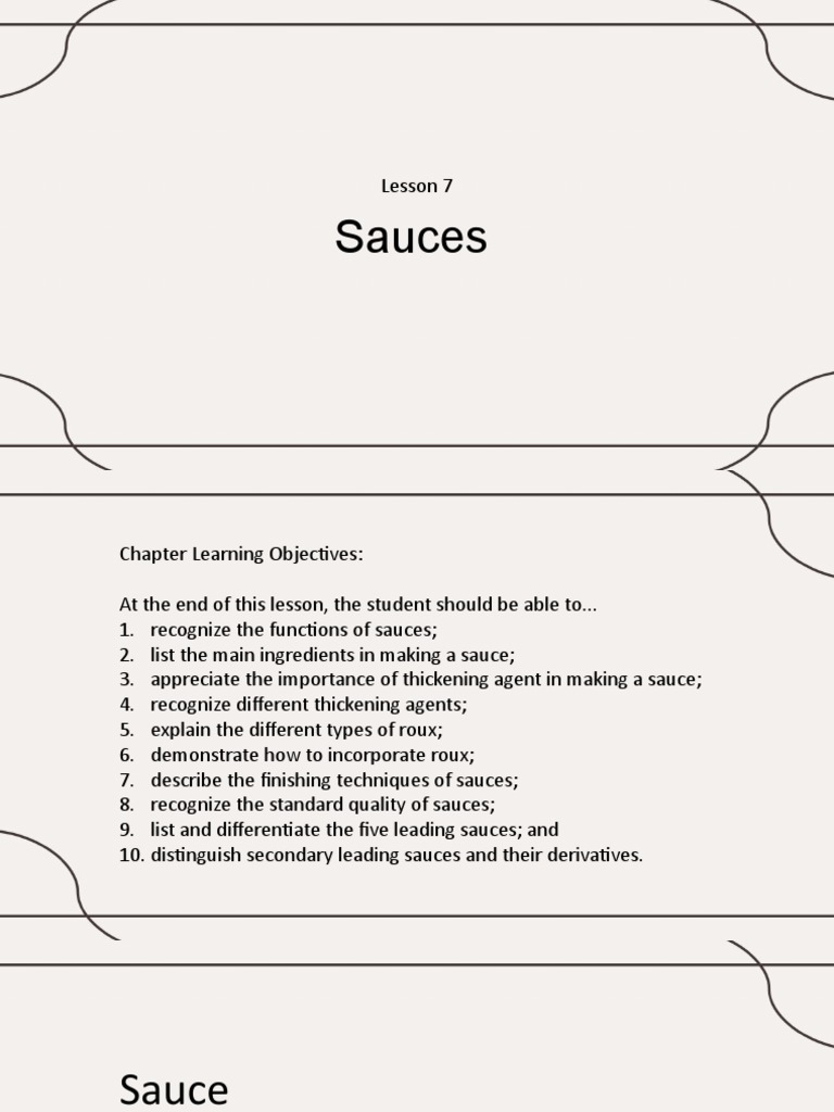 Lesson 7 Sauces | PDF | Sauce | Corn Starch