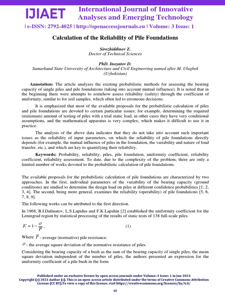 Calculation of The Reliability of Pile Foundations | PDF