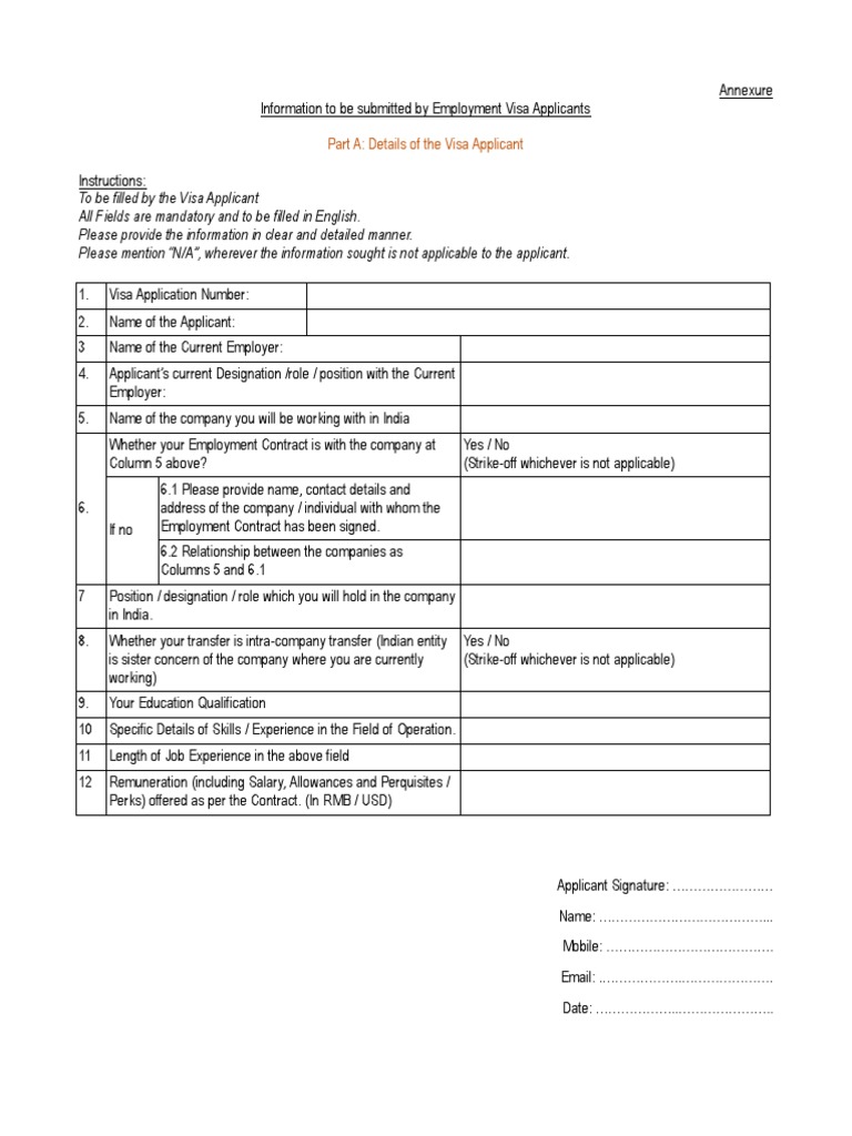Employemnt Visa Additional Info Revised | PDF | Career & Growth ...