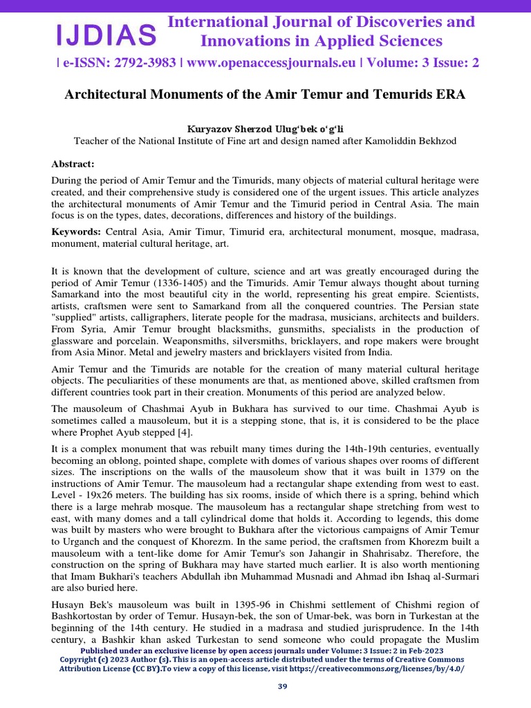 Architectural Monuments of The Amir Temur and Temurids ERA | PDF