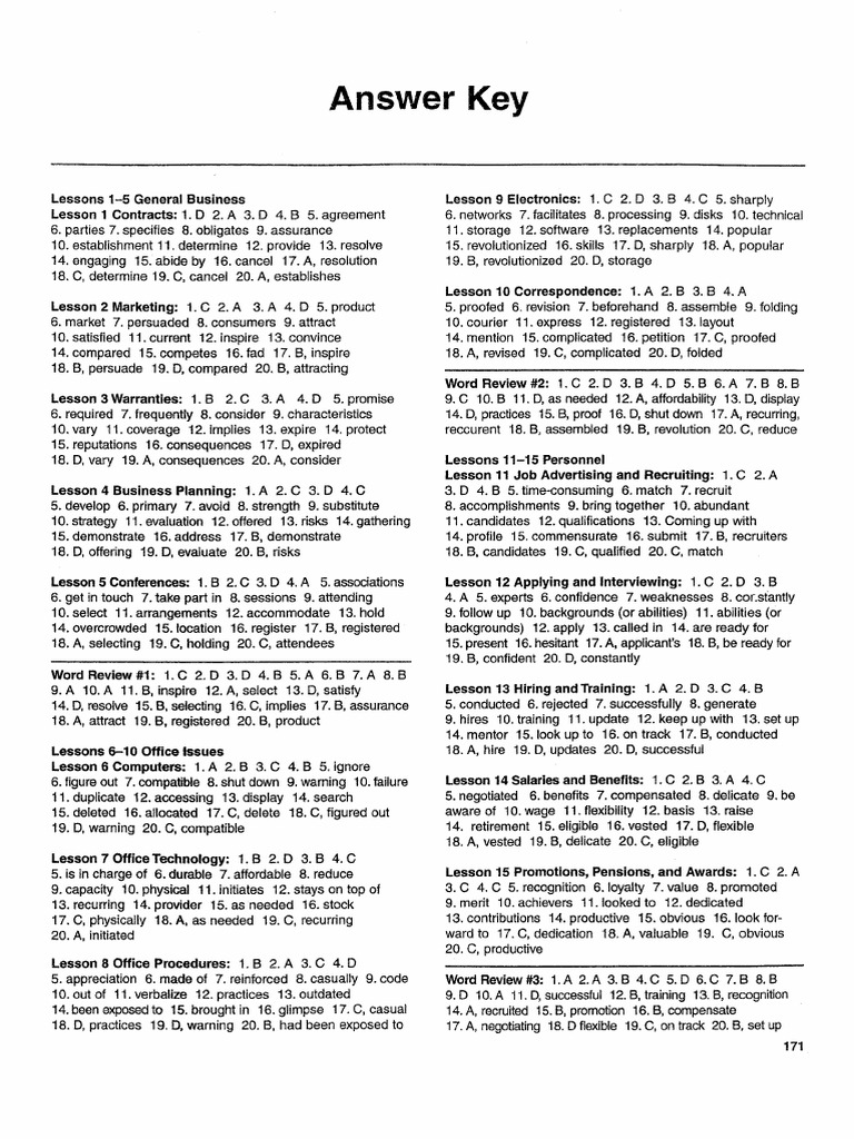 Barrons-600-Essential-Words-for-the-TOEIC - Answer Key | PDF