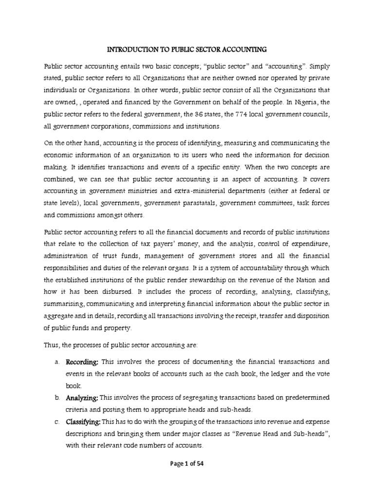 PUBLIC SECTOR ACCOUNTING Lecture Note | PDF