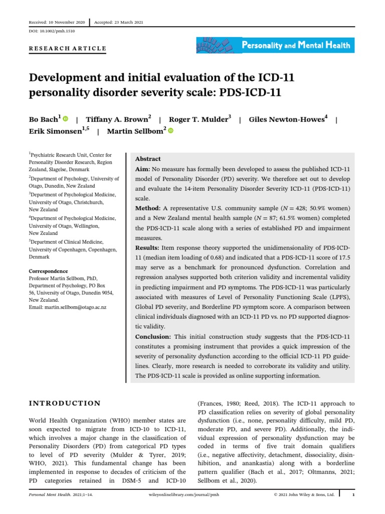 Bach Et Al. 2021 Development and Initial Evaluation of The ICD - 11 ...