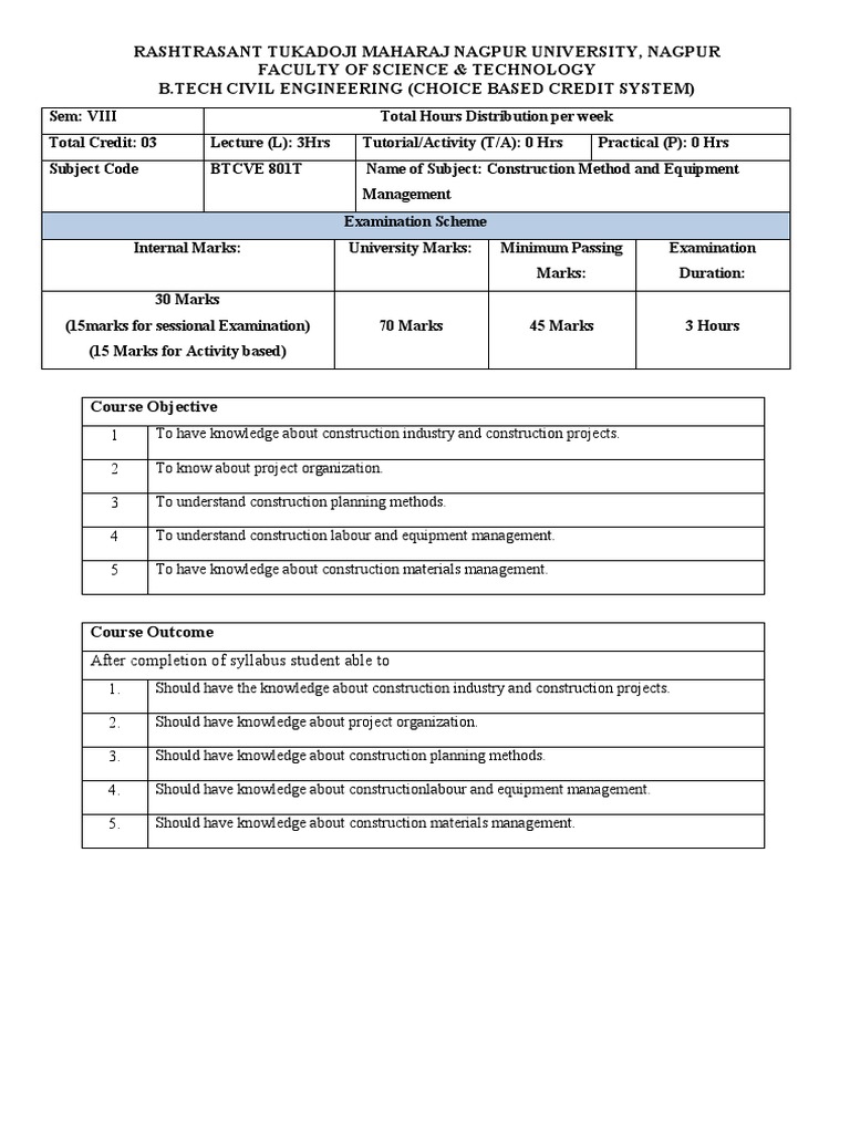 RTMNU B.Tech Civil Engineering Syllabus | PDF | Surveying | Global ...