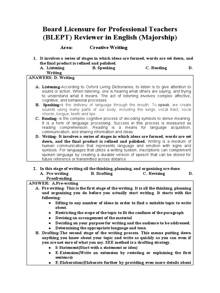 Reviewer For Creative writingWITH ANSWER | PDF | Career & Growth ...