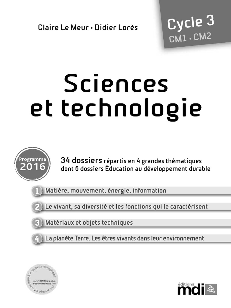 MDI Sciences (Cycle 3) Fiche de présentation + Sommaire | PDF
