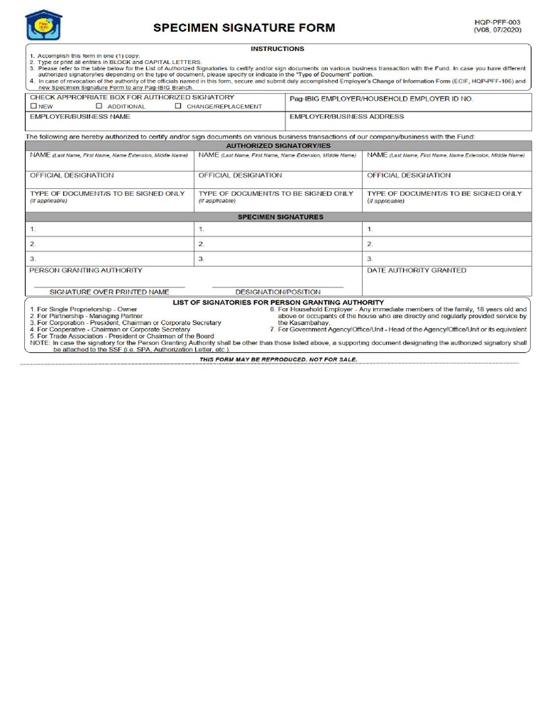 Pagibig Specimen Signature Form | PDF